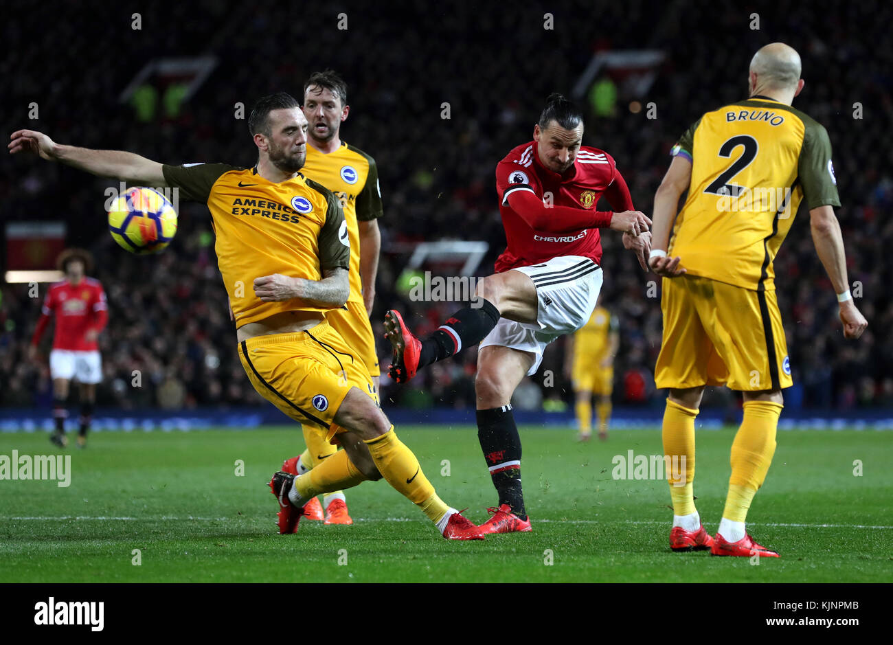 Manchester United's Zlatan Ibrahimovic takes a shot on goal during the ...