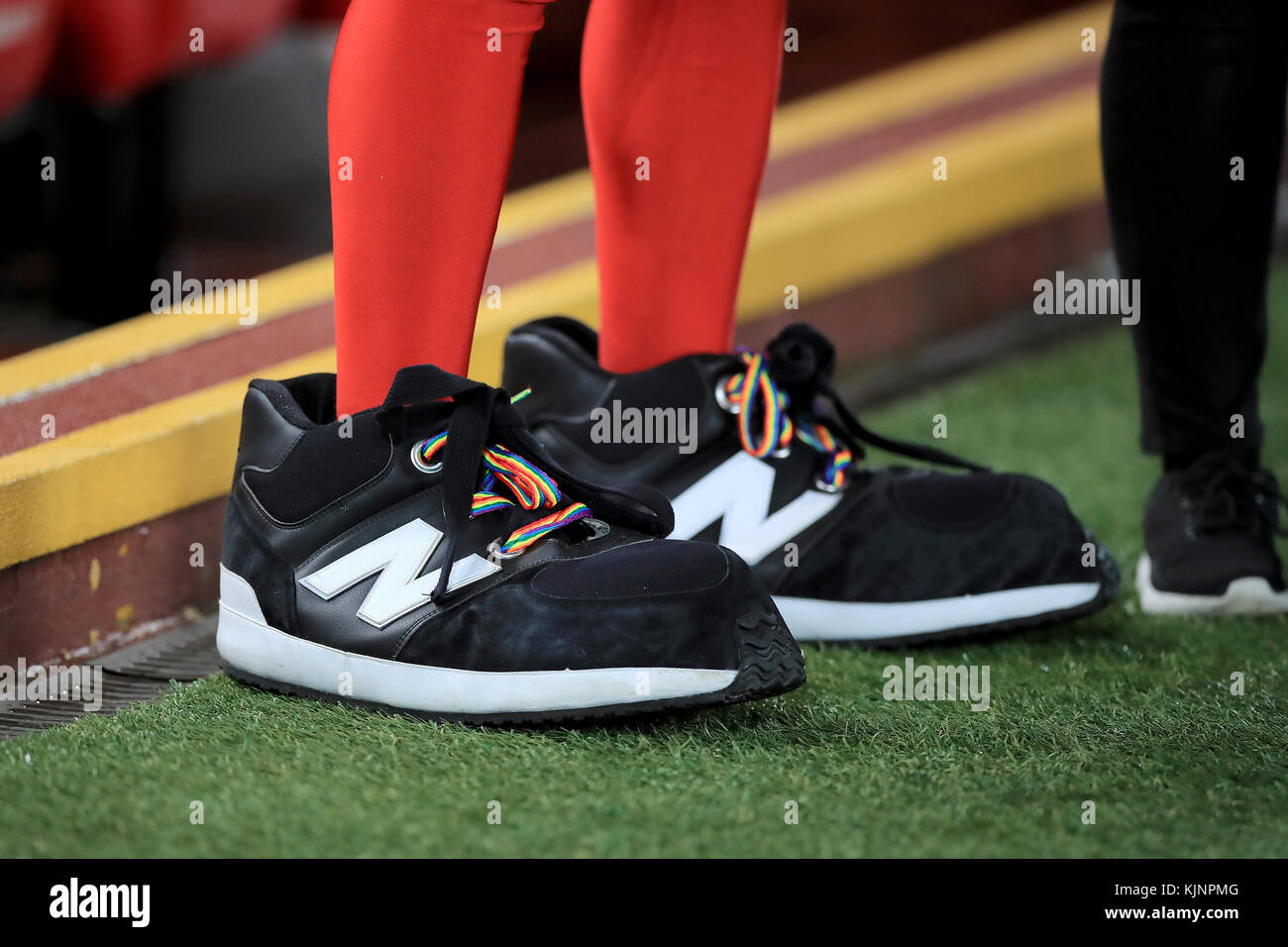 Liverpool mascot Mighty Red wearing rainbow laces to support the ...