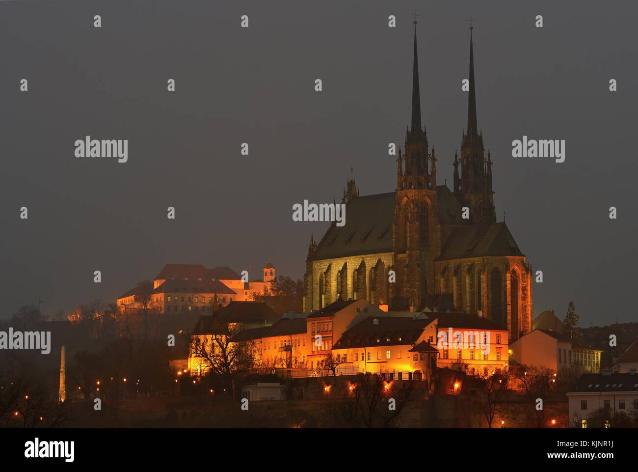Night Photography. Petrov - St. Peters and Paul church in Brno city ...