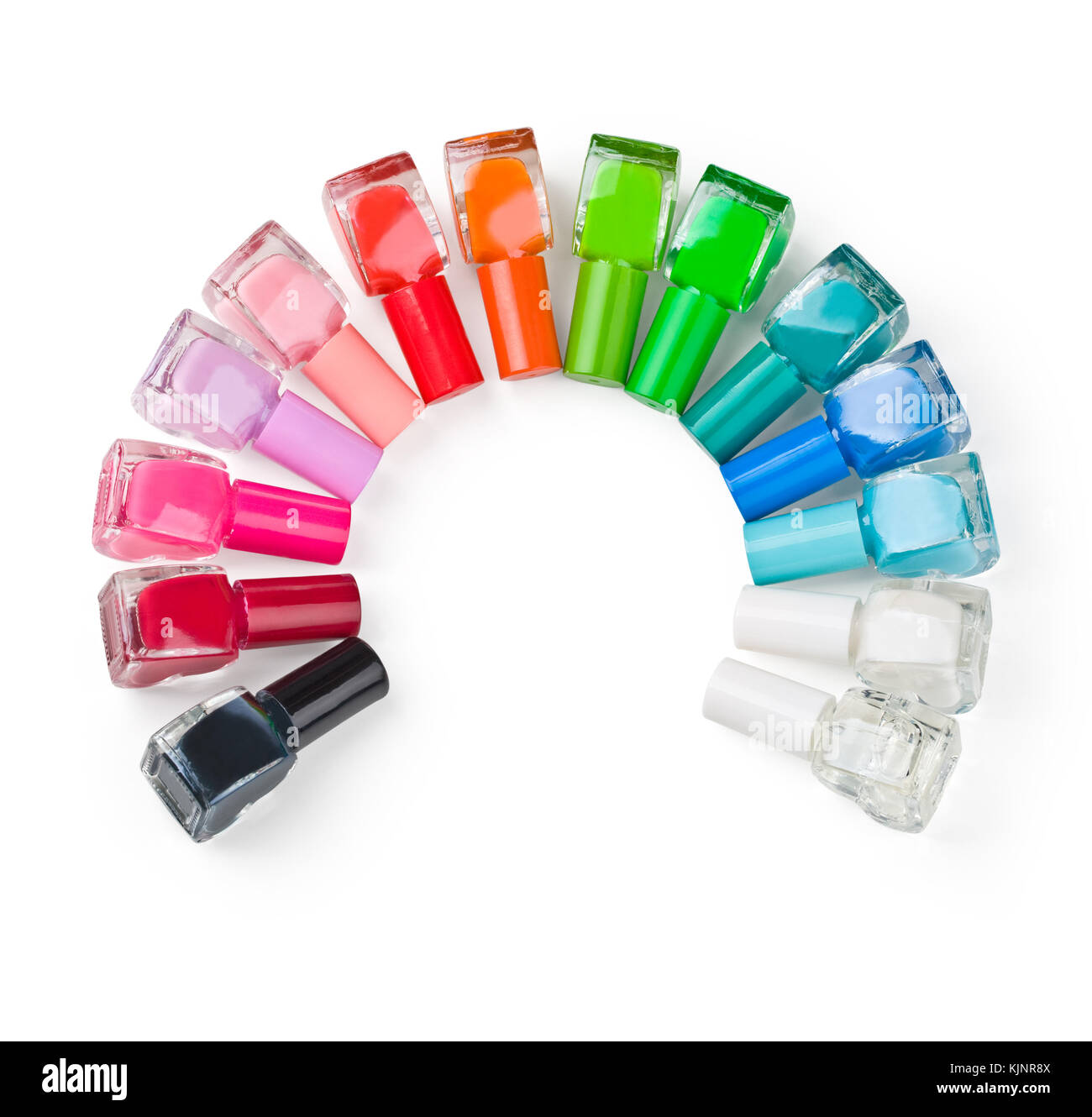 Group of bright nail polishes isolated on white. With clipping path ...