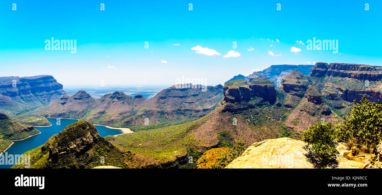 Mountains surrounding the Blyde River Dam with the famous three ...