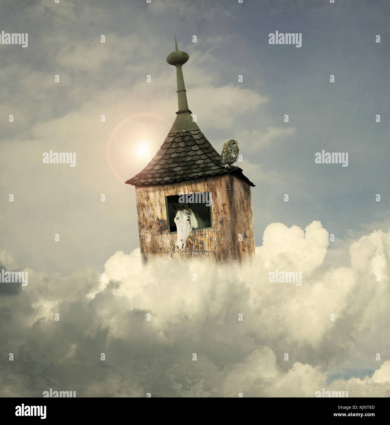 Beautiful fantasy tower- house as an Noah's Ark that flying in the ...