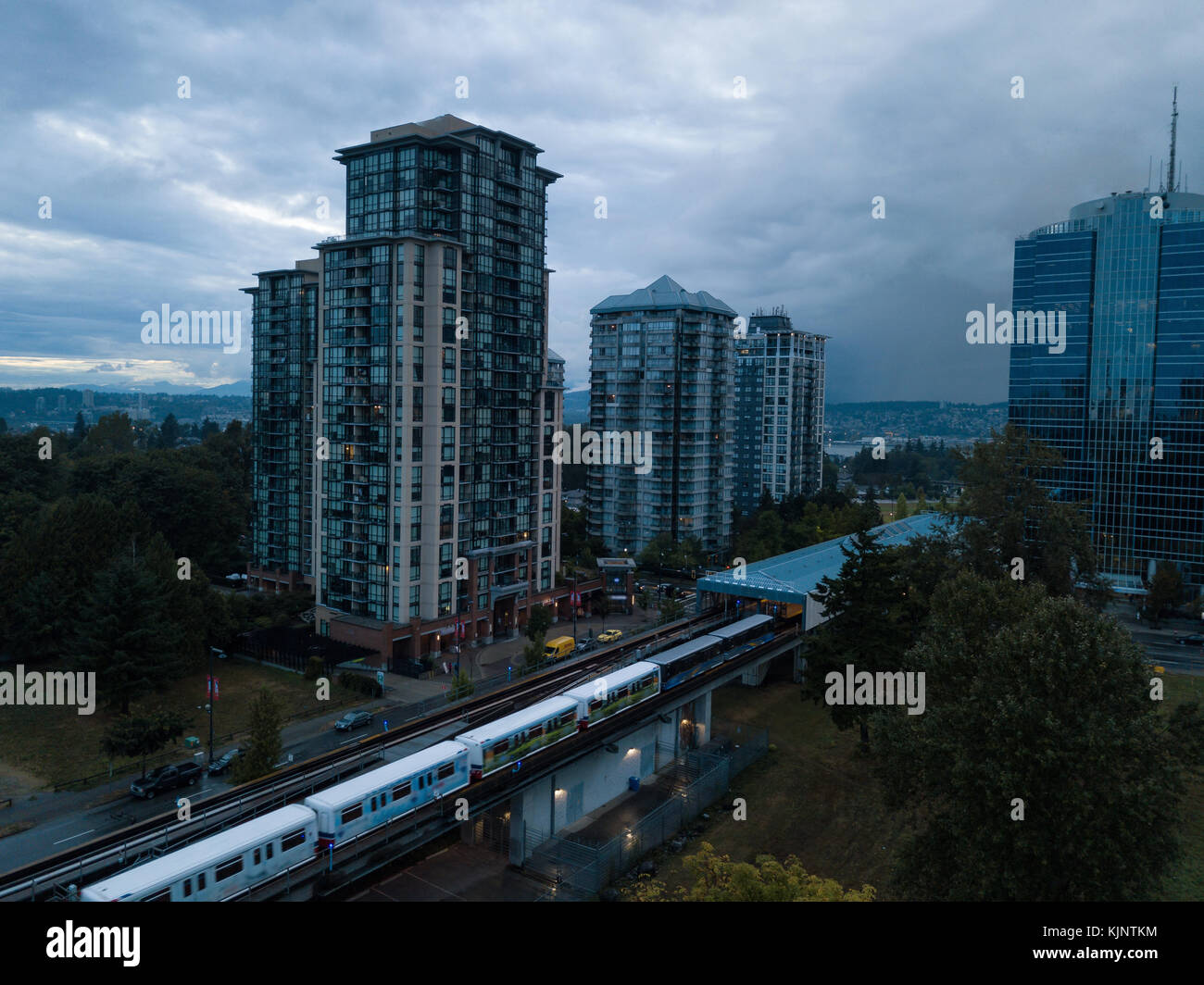 Aerial view of Surrey City in Greater Vancouver, British Columbia ...