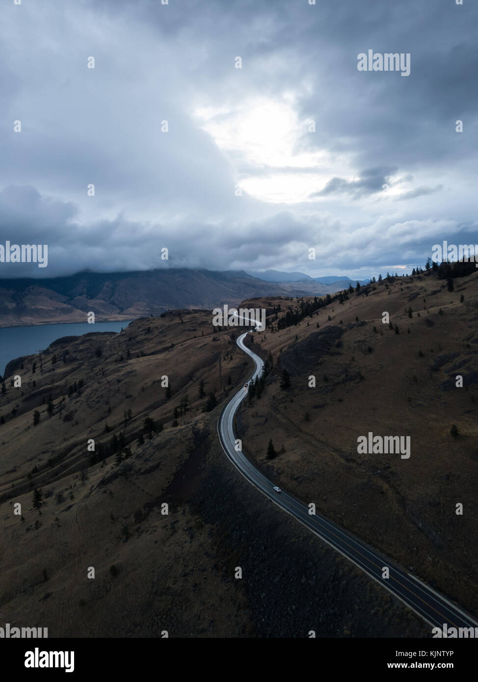 Aerial drone panoramic view of a scenic landscape during a dramatic ...