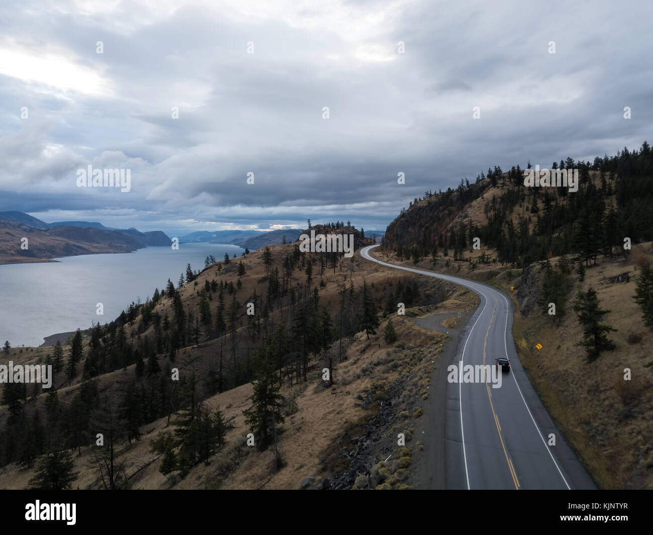 Aerial drone panoramic view of a scenic landscape during a dramatic ...