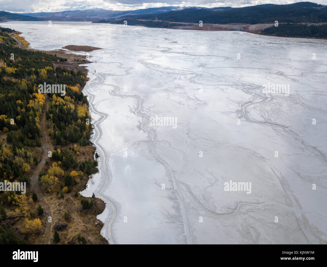 Aerial view of Copper Mine Tailing pond in the interior British ...