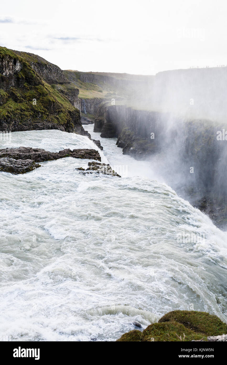 travel to Iceland - Gullfoss waterfall falls at the bottom of canyon of ...