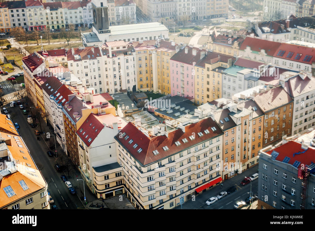 Prague characteristic buildings in city center aerial view, Czech ...