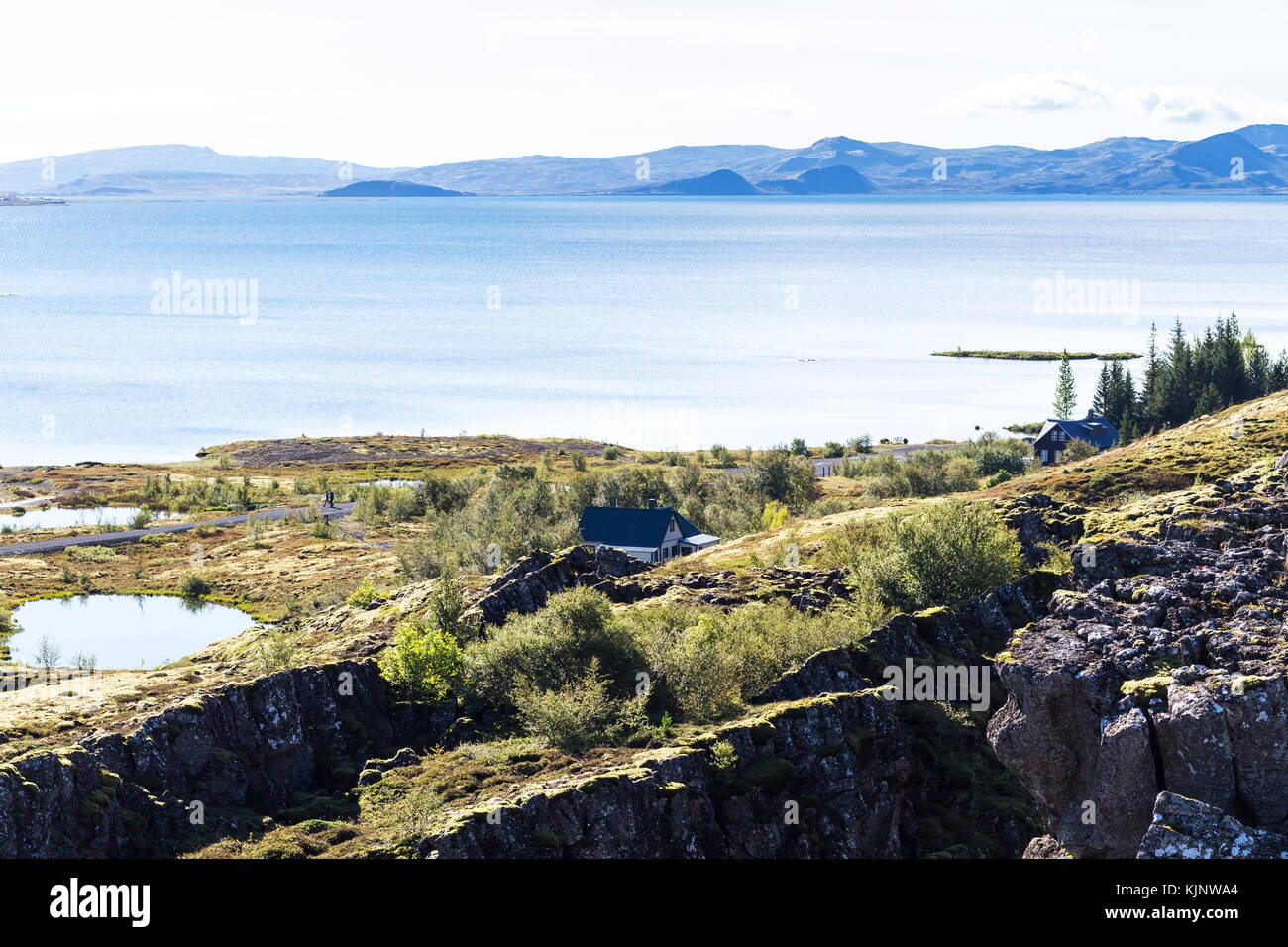 travel to Iceland - view of Thingvallavatn lake in Thingvellir national ...