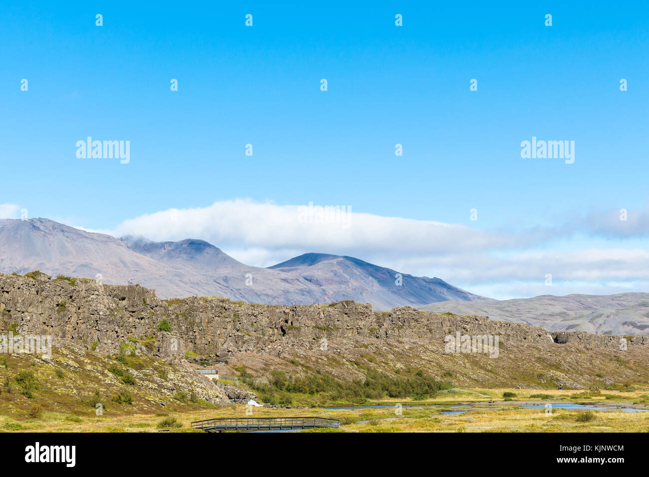 travel to Iceland - Logberg mountains and Oxara river in Thingvellir ...