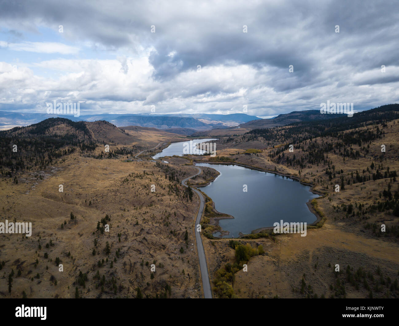 Aerial drone landscape view of a road going thru the continental ...