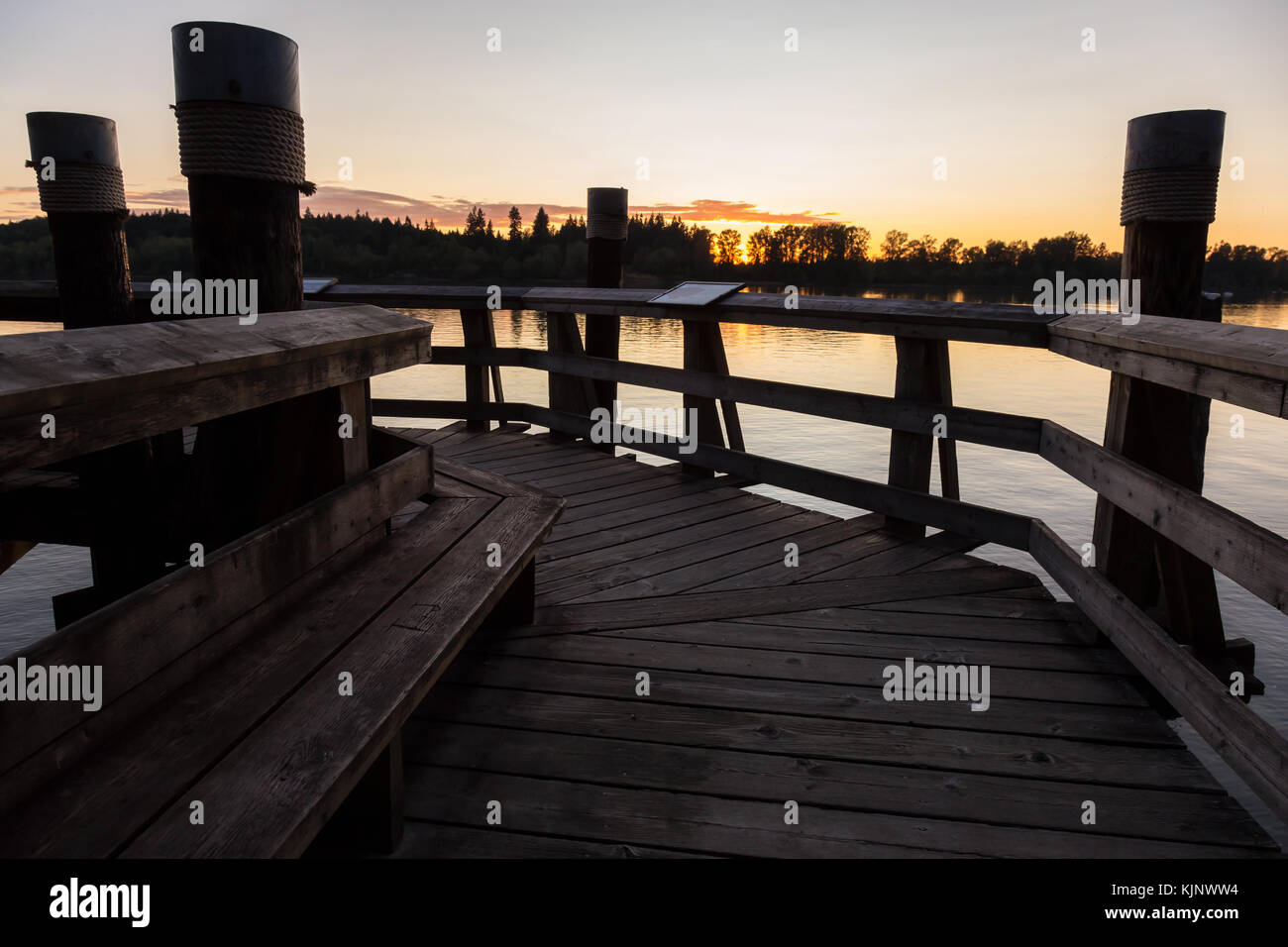Sunset view of a bench at Kanaka Creek Regional Park, Maple Ridge ...
