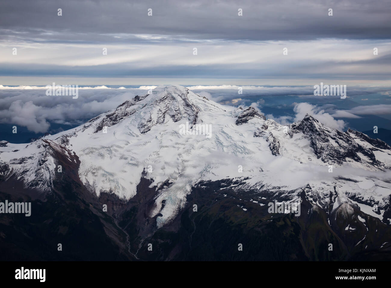 Aerial landscape view of a spectacular landmark, Mount Baker, located ...