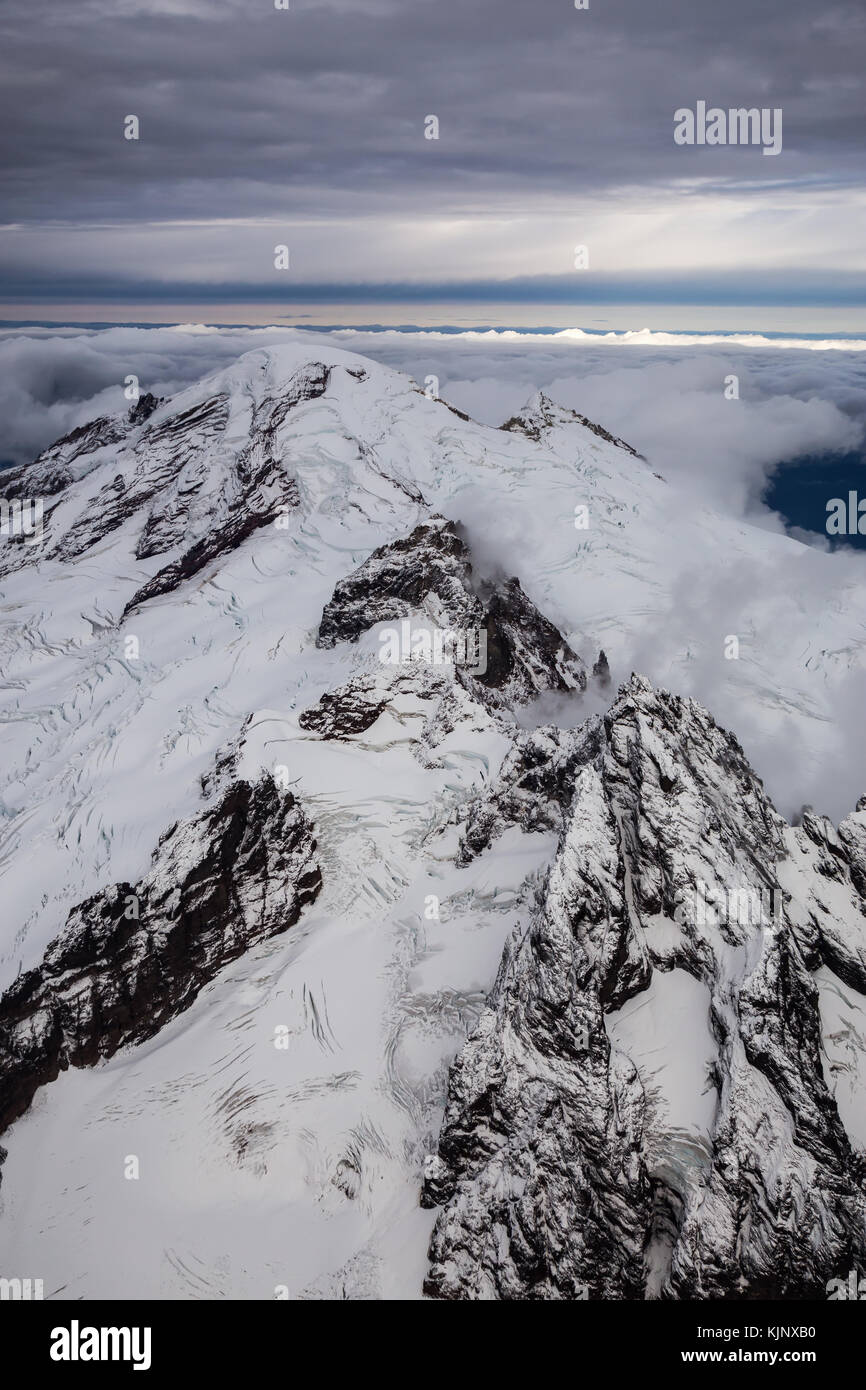 Aerial landscape view of a spectacular landmark, Mount Baker, located ...