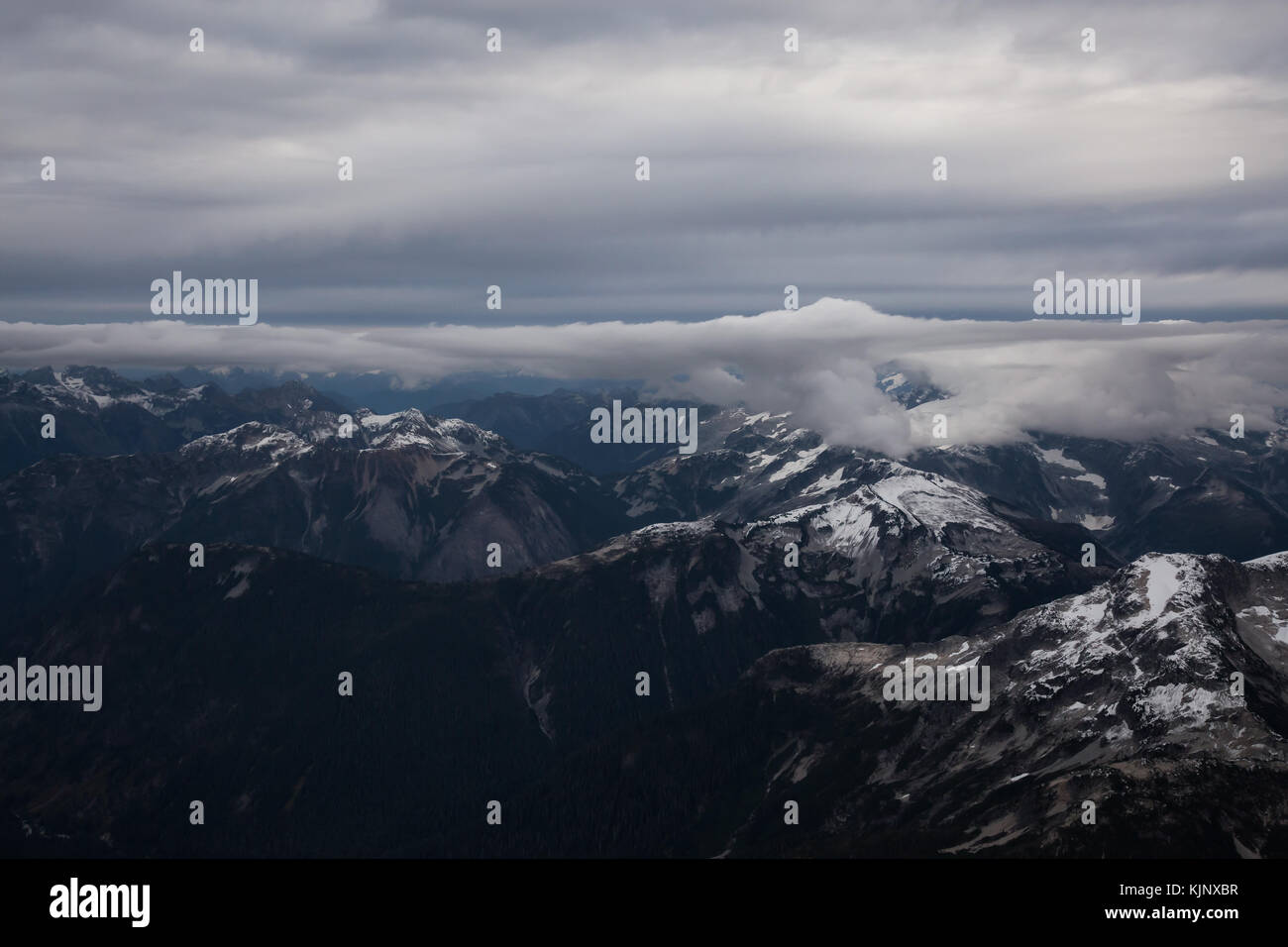 Rugged aerial landscape view of the beautiful mountains covered in ...