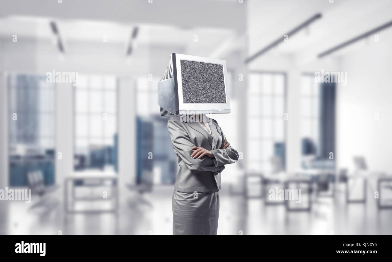 Business woman with monitor instead of head Stock Photo - Alamy