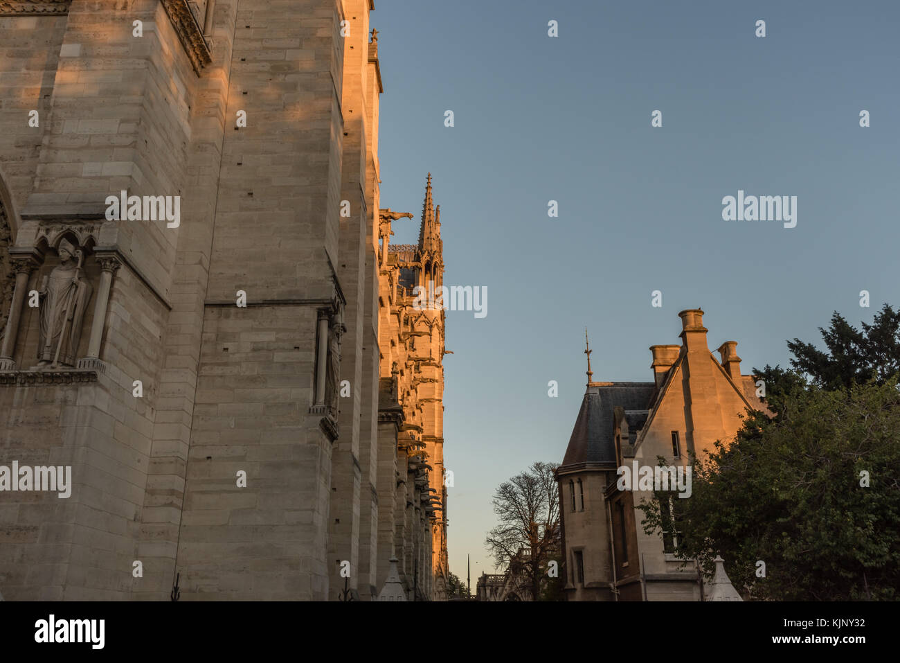 Side view of the Notre Dame cathedral in Paris Stock Photo - Alamy