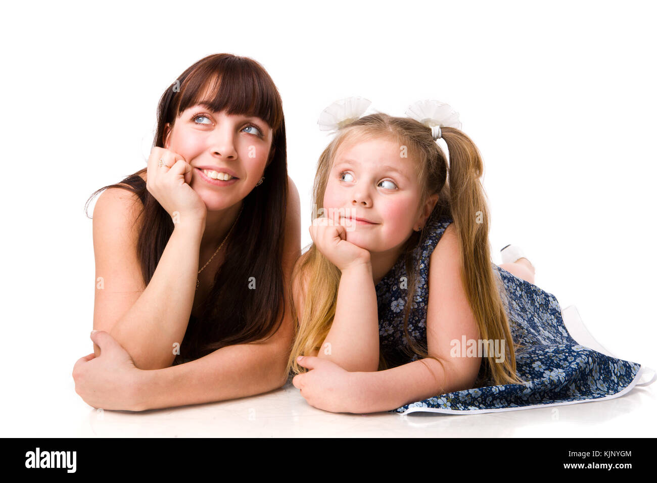 Mother with daughter dreaming together isolated on white Stock Photo ...
