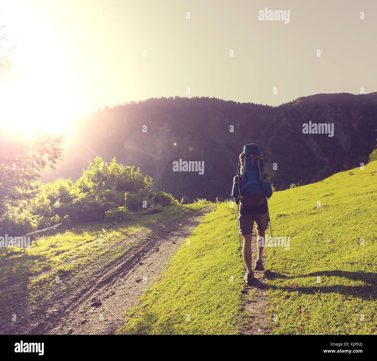 Backpacker in mountains Stock Photo - Alamy