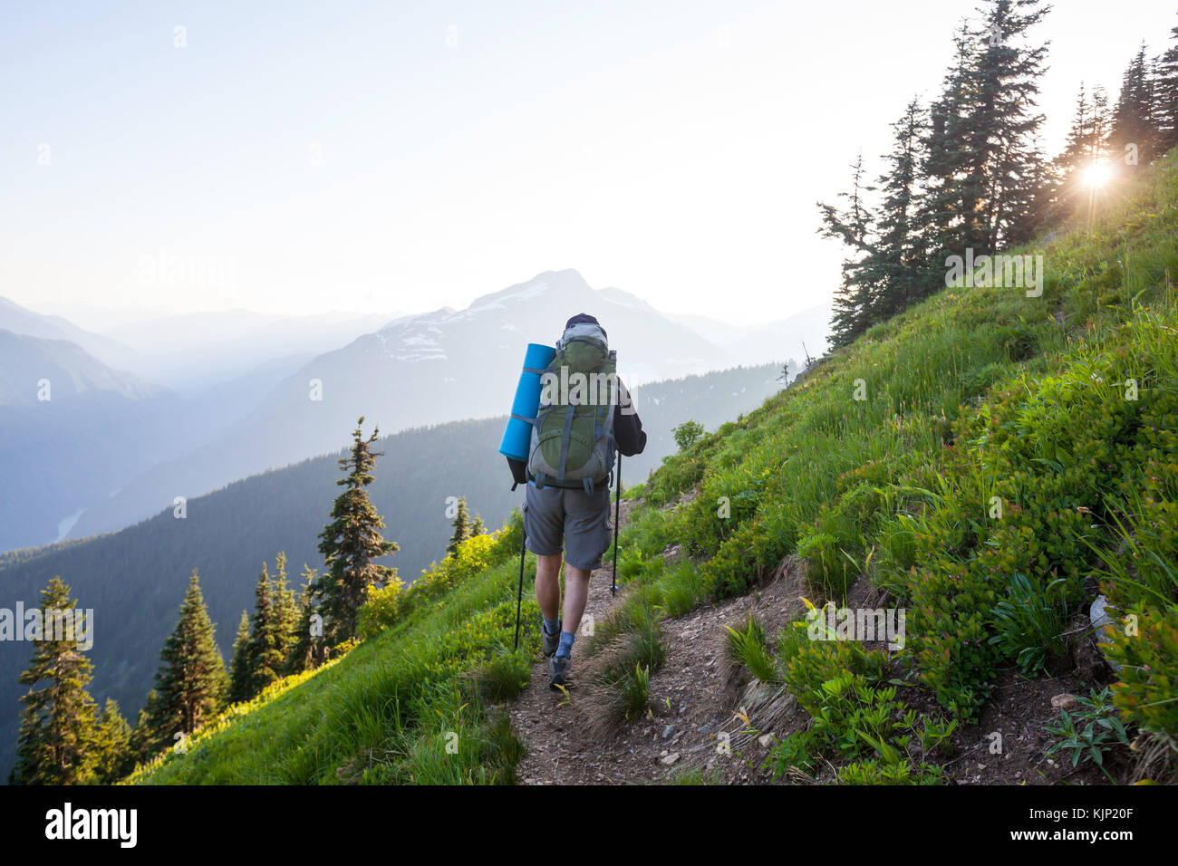 Backpacker in the summer mountains Stock Photo - Alamy