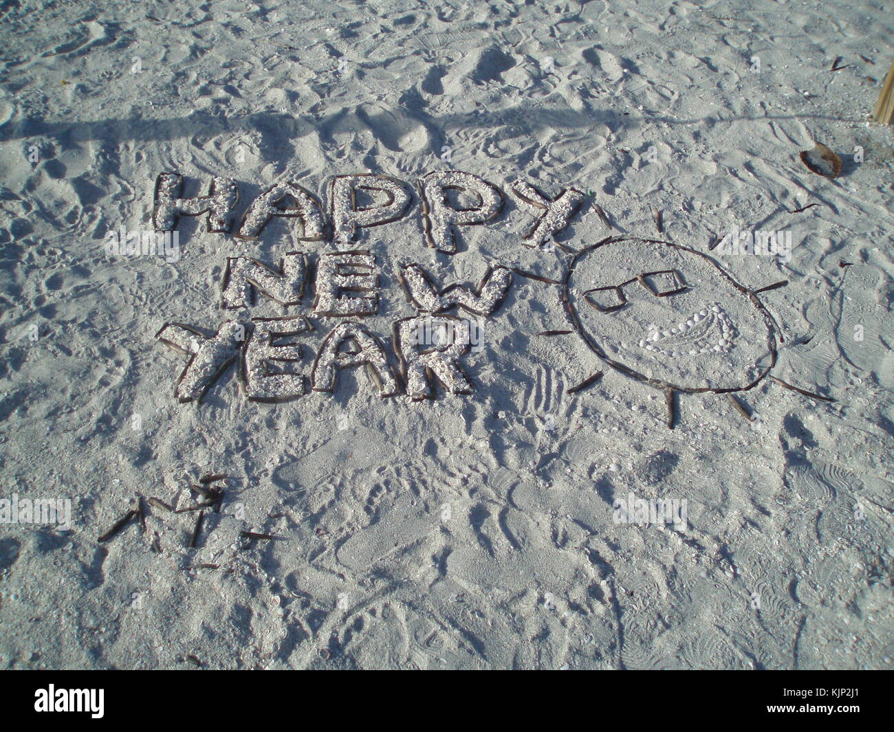 "Happy new Year" writing made of shells on Sanibel Island beach Stock ...