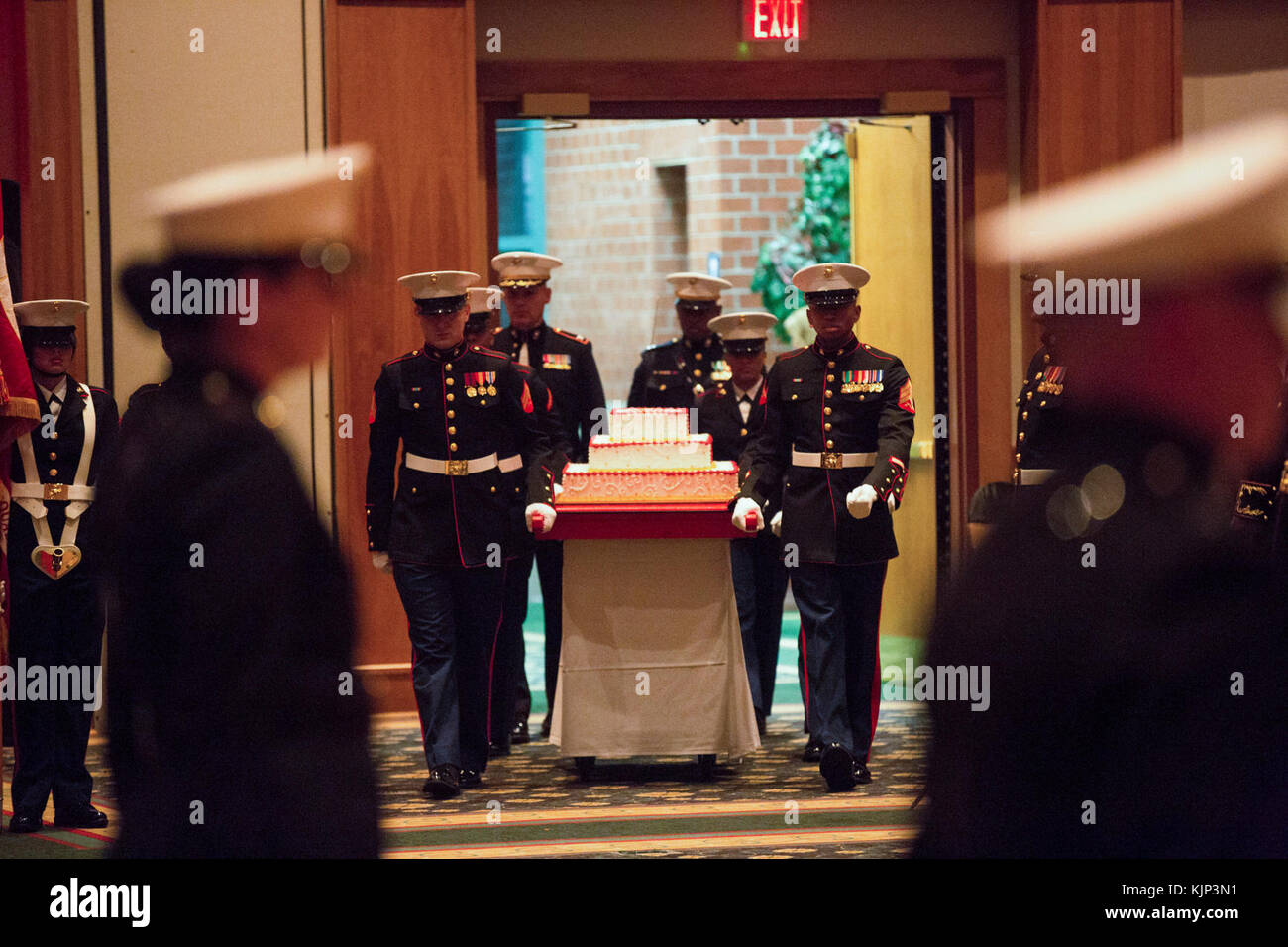 Marines with Marine Wing Headquarters Squadron 2, present a cake for ...