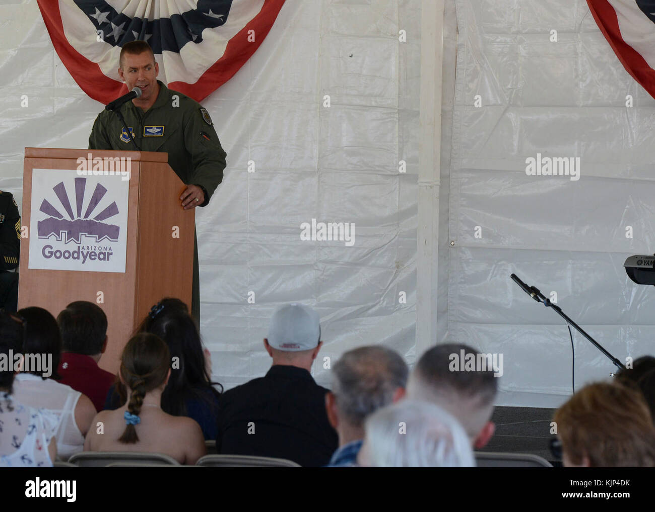 Brig. Gen. Brook Leonard, 56th Fighter Wing commander, speaks at a ...
