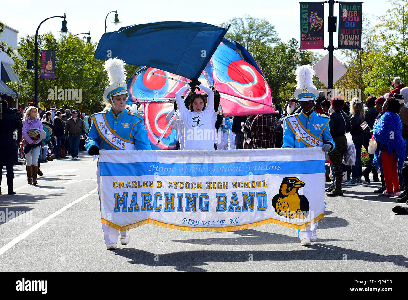 Members of the Charles B. Aycock High School Marching Band perform ...