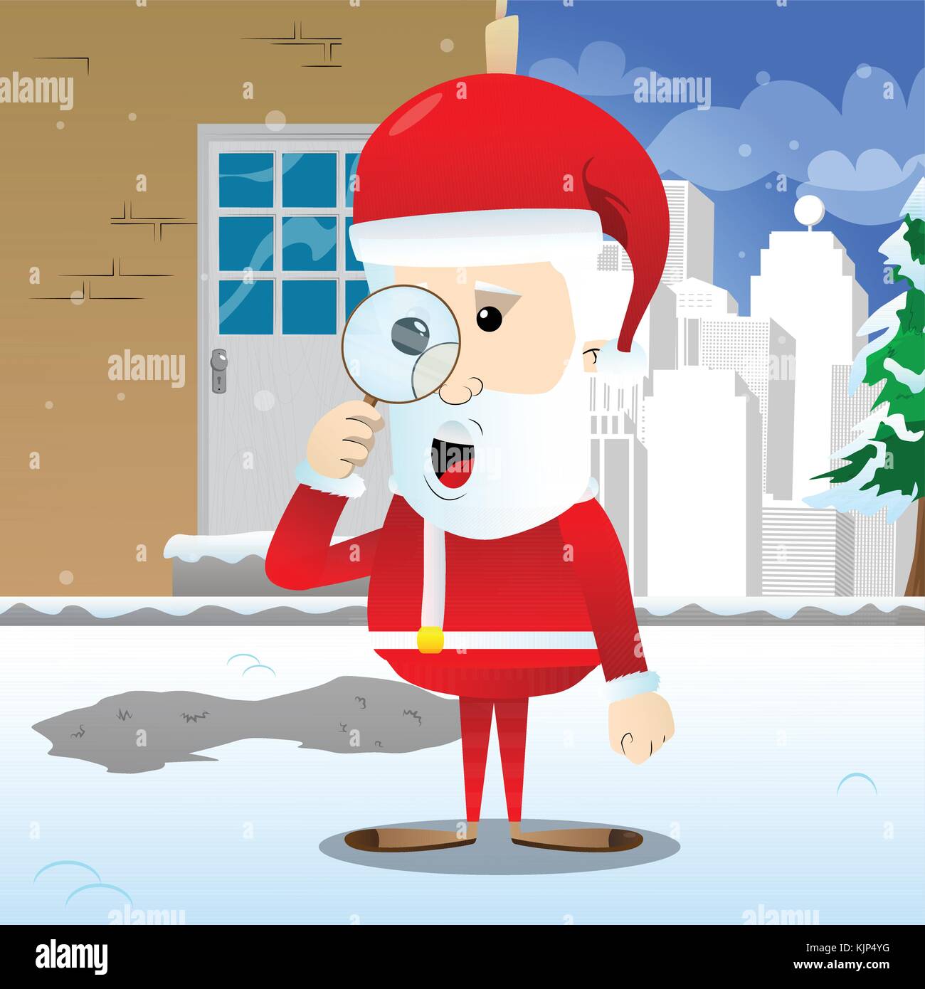Santa Claus searching with magnifying glass. Vector cartoon character ...