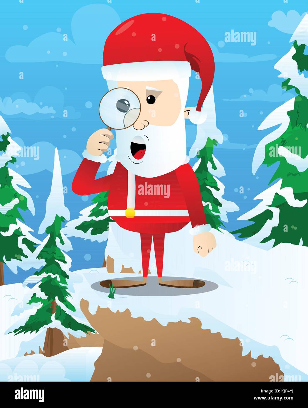Santa Claus searching with magnifying glass. Vector cartoon character ...
