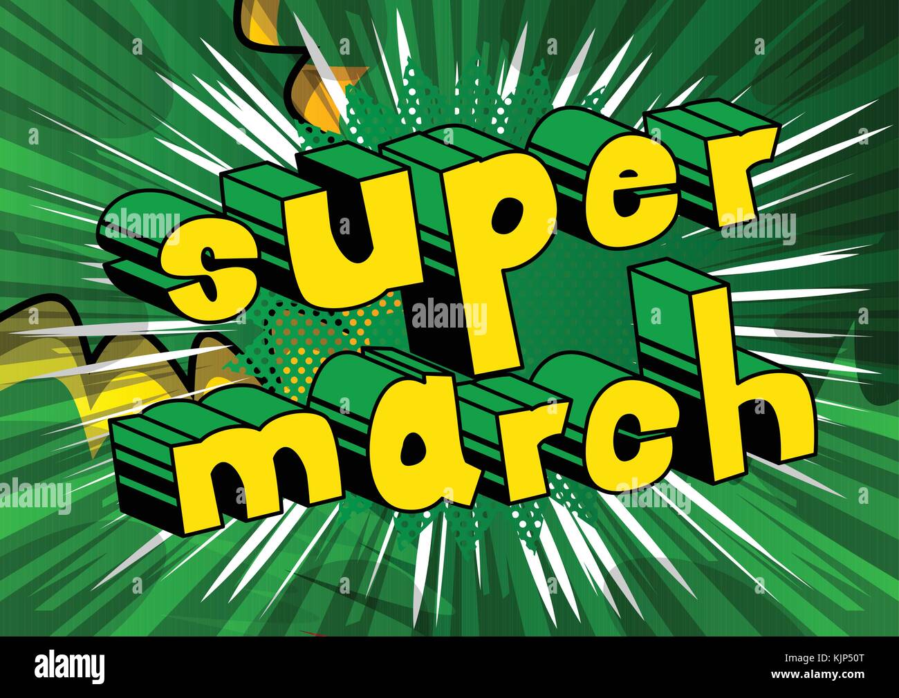 Super March - Comic book style word on abstract background Stock Vector ...