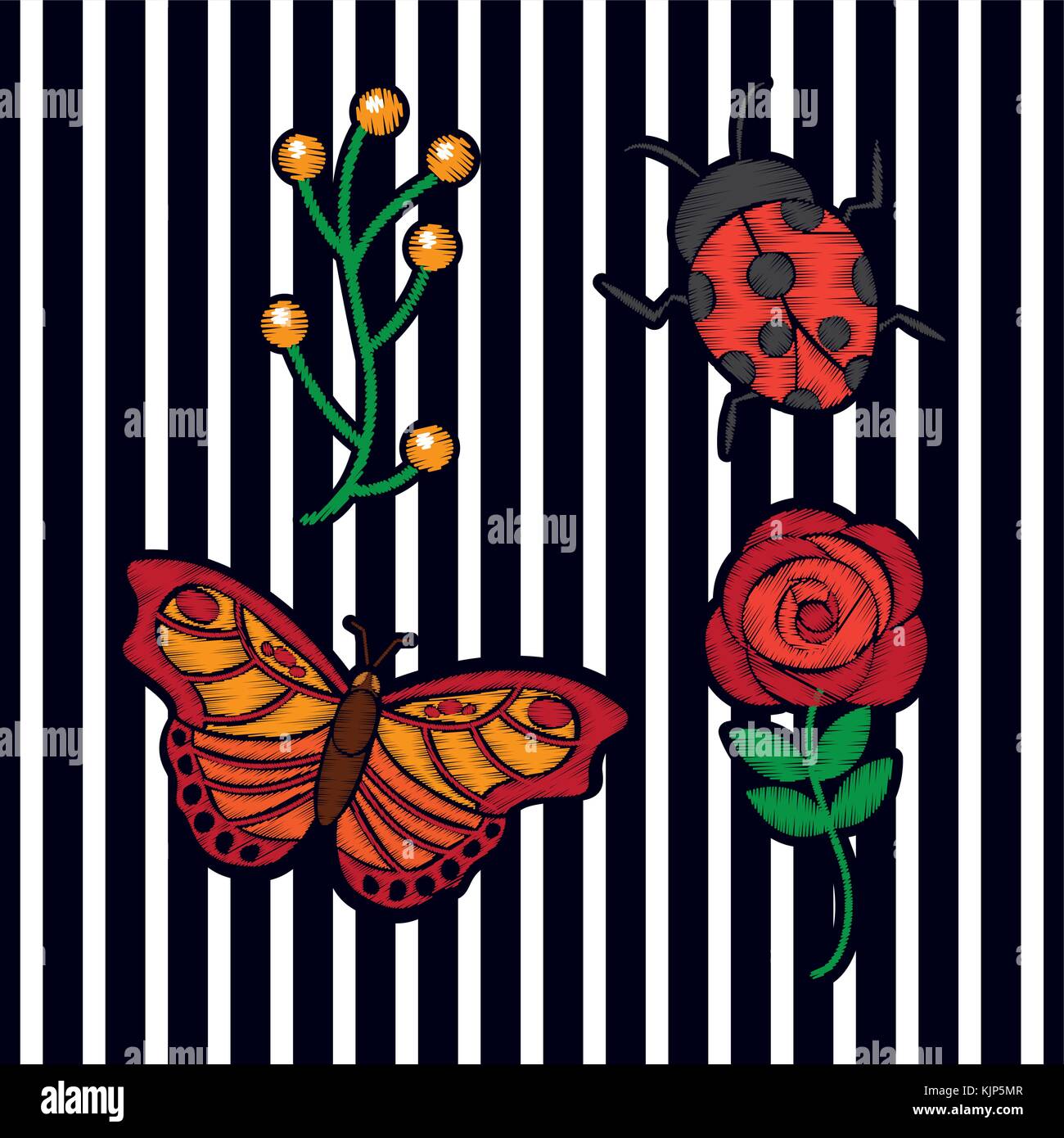 embroidery flower butterfly bee and ladybug arrangement fashion print ...