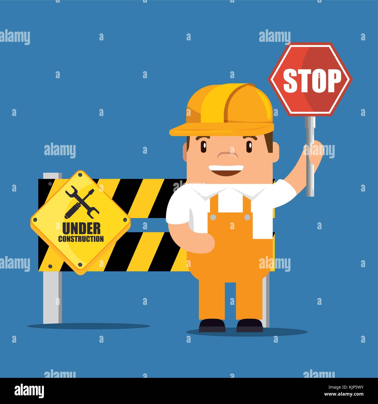 construction worker cartoon holding a construction sign vector ...