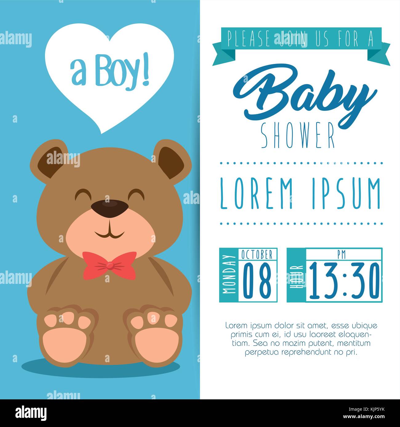 baby shower greeting card with teddy bear vector illustration graphic ...
