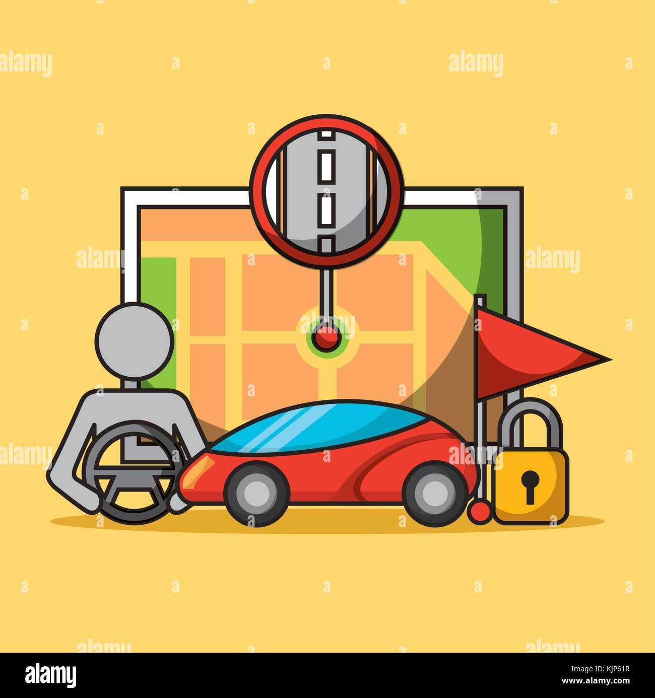 autonomous car driverless vehicle security map urban marker flag Stock ...