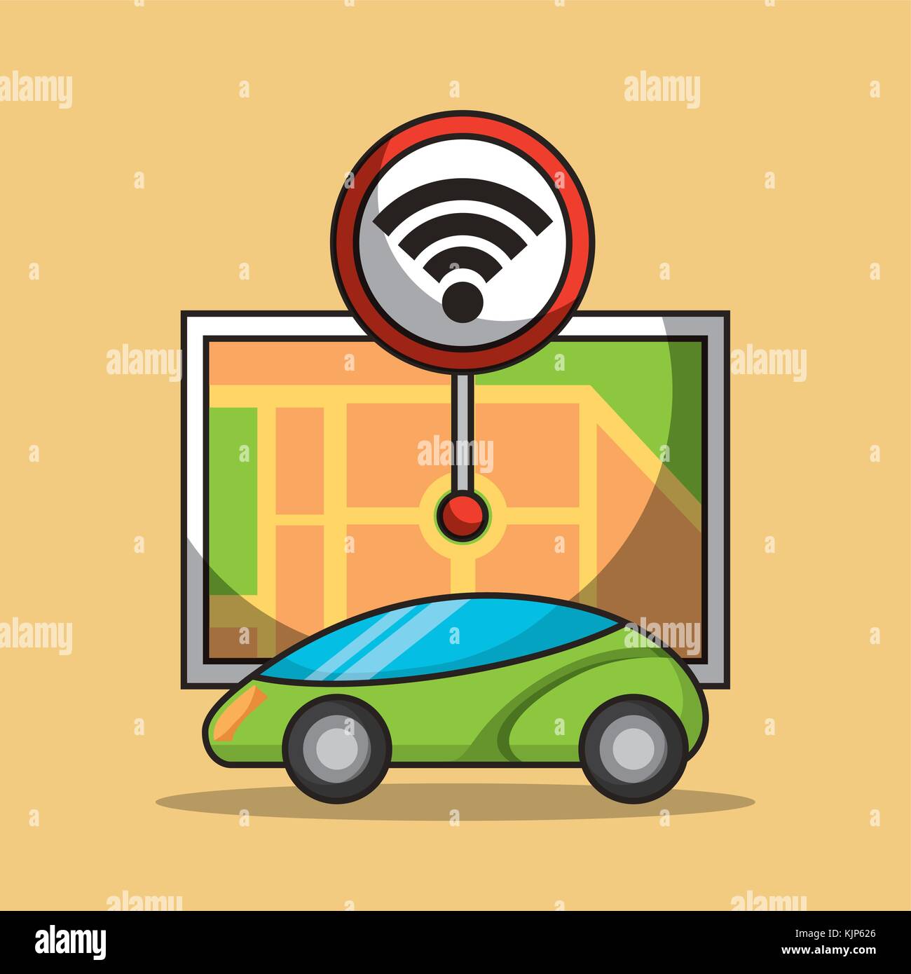 autonomous car and map pointer signal navigation Stock Vector Image ...
