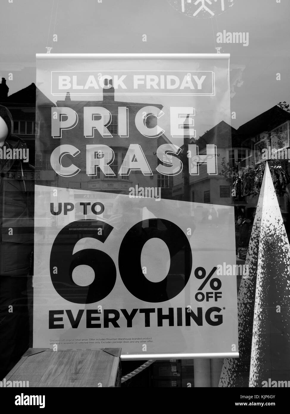 Black Friday price crash signs in high street outdoor fashion store ...