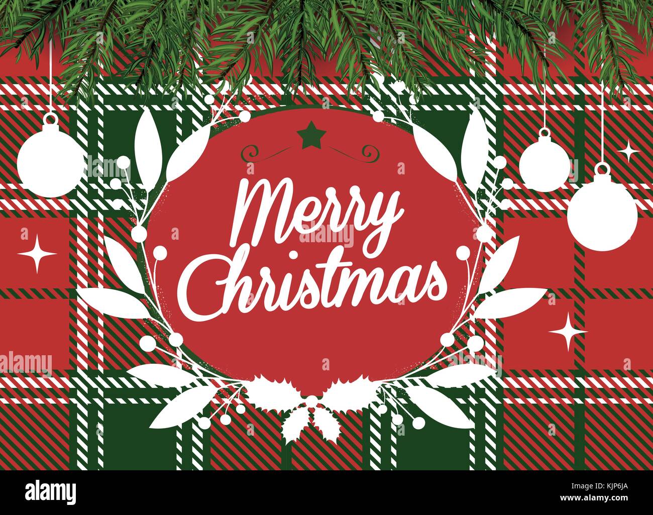 Red and green checkered pattern background with Merry Christmas word ...