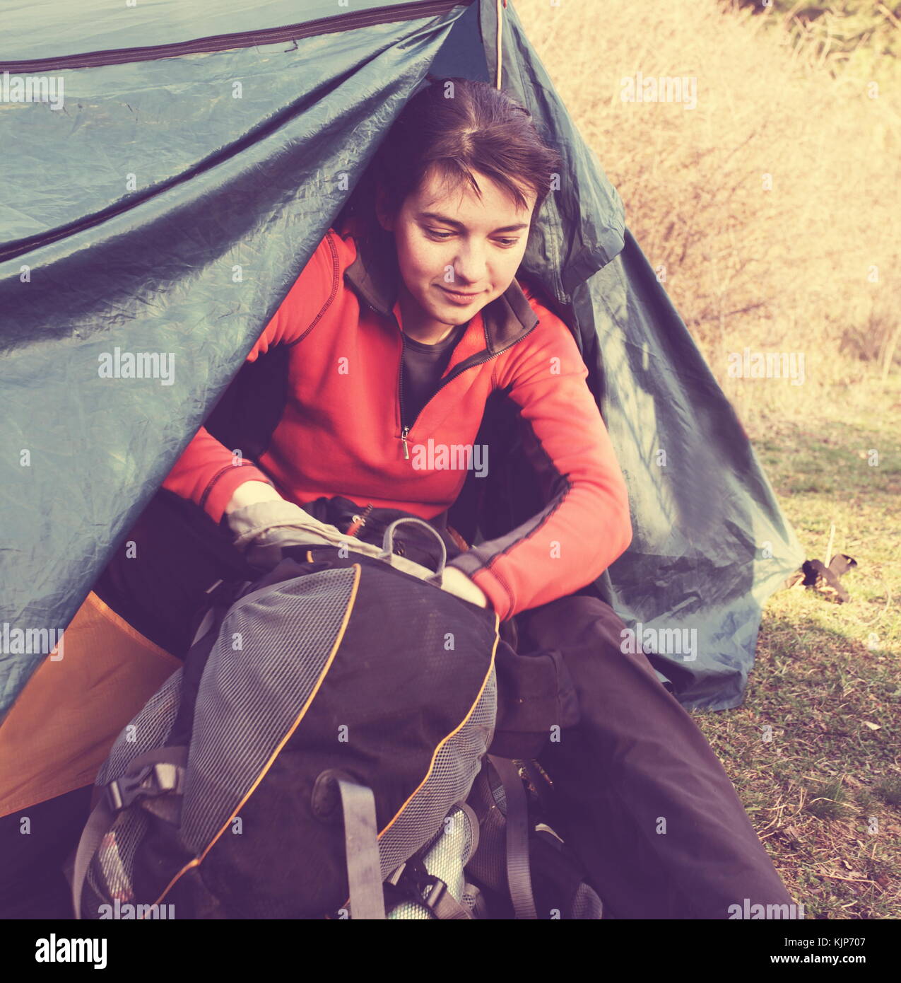 Girl rest in hike Stock Photo - Alamy