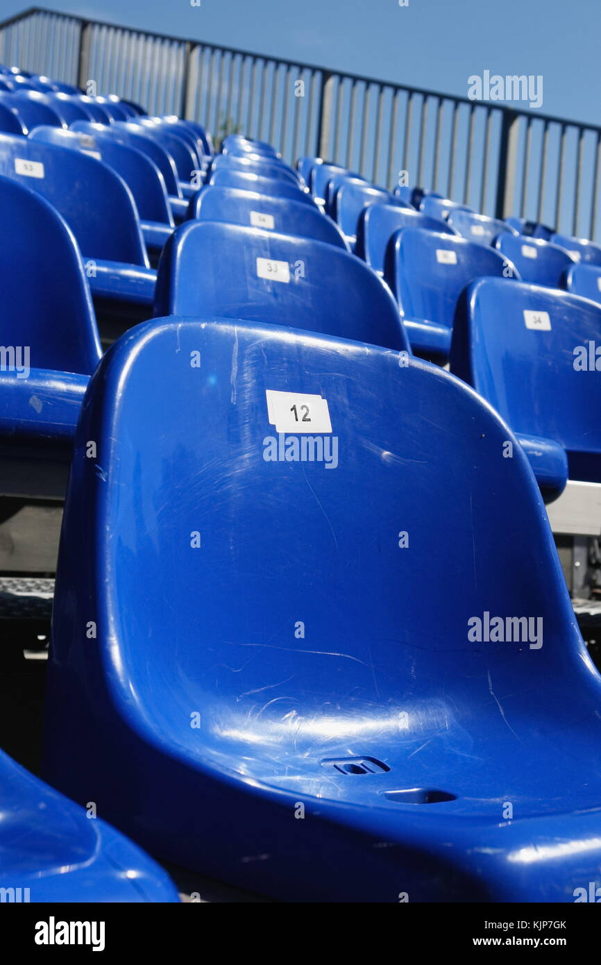 Rows of blue seats on modern stadium Stock Photo - Alamy