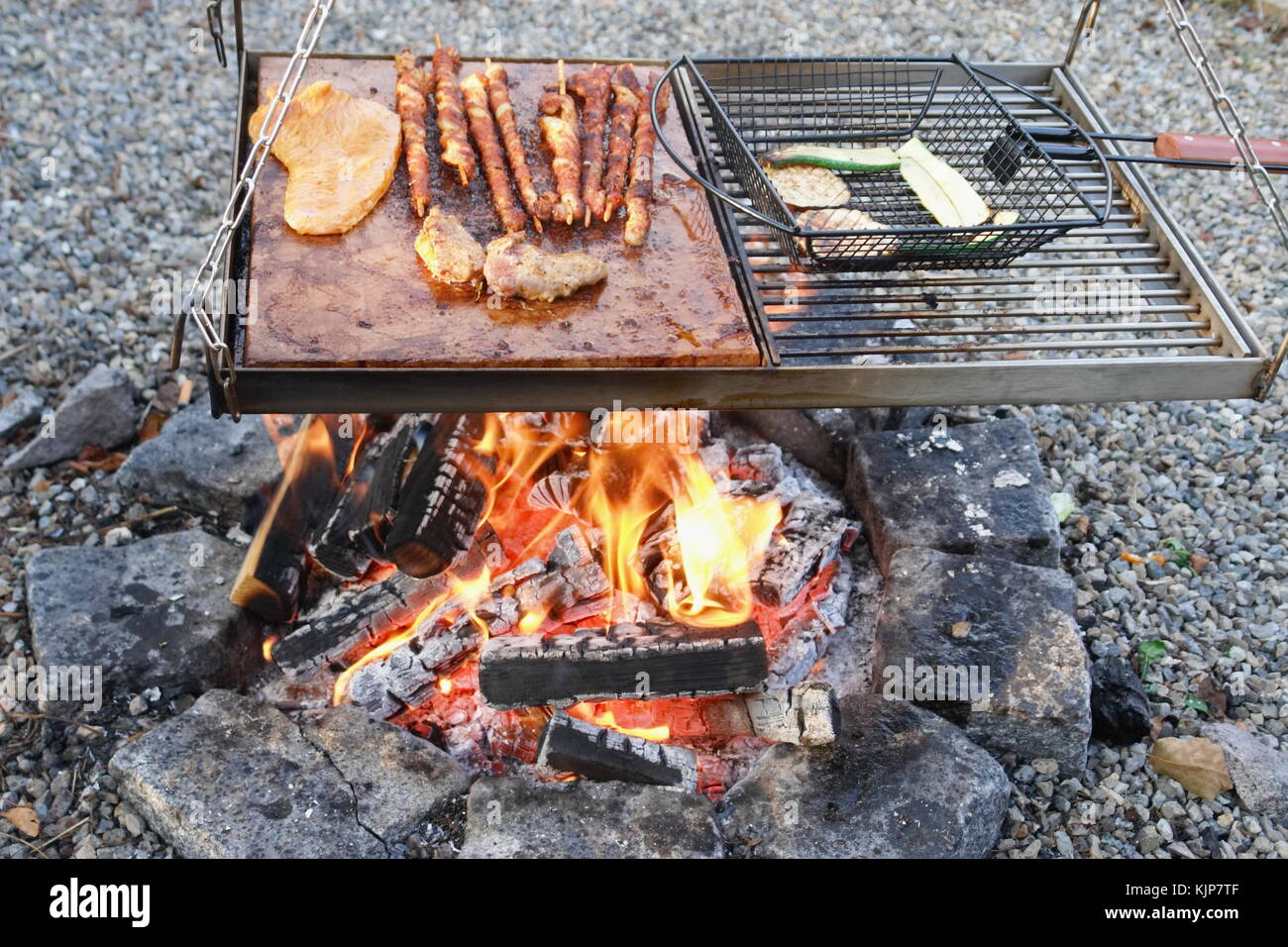 BBQ ribs on open griddle with close up Stock Photo - Alamy