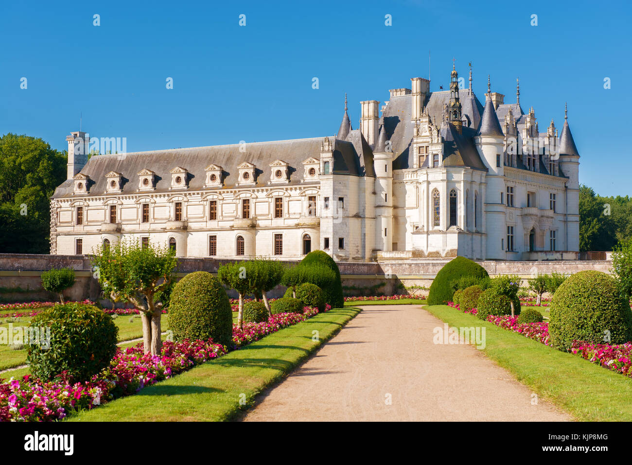 Chenonceau chateau, built over the Cher river , Loire Valley,France,on ...