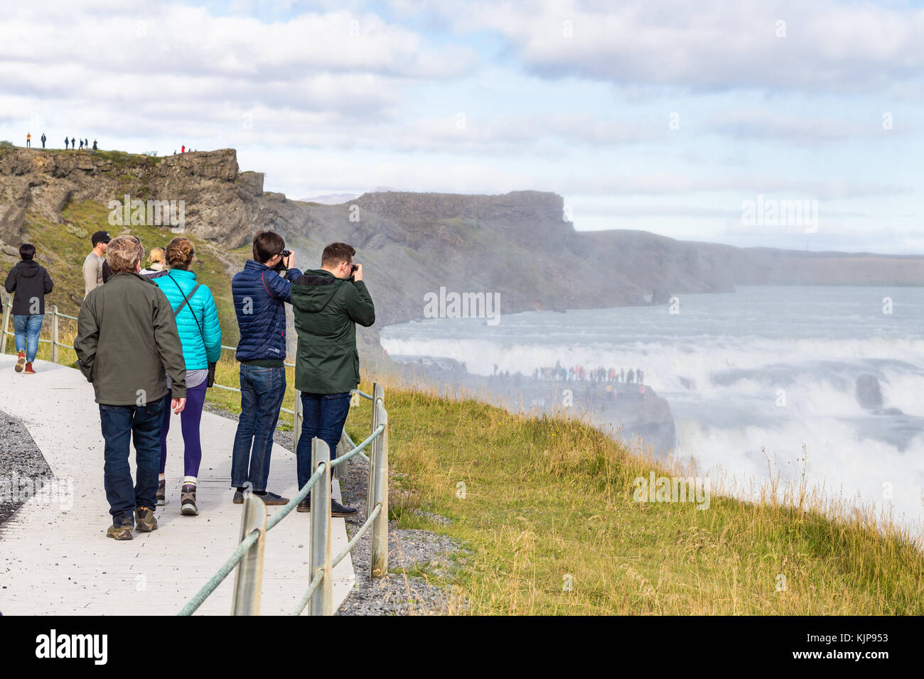 GULLFOSS, ICELAND - SEPTEMBER 6, 2017: tourists take photo of Gullfoss ...