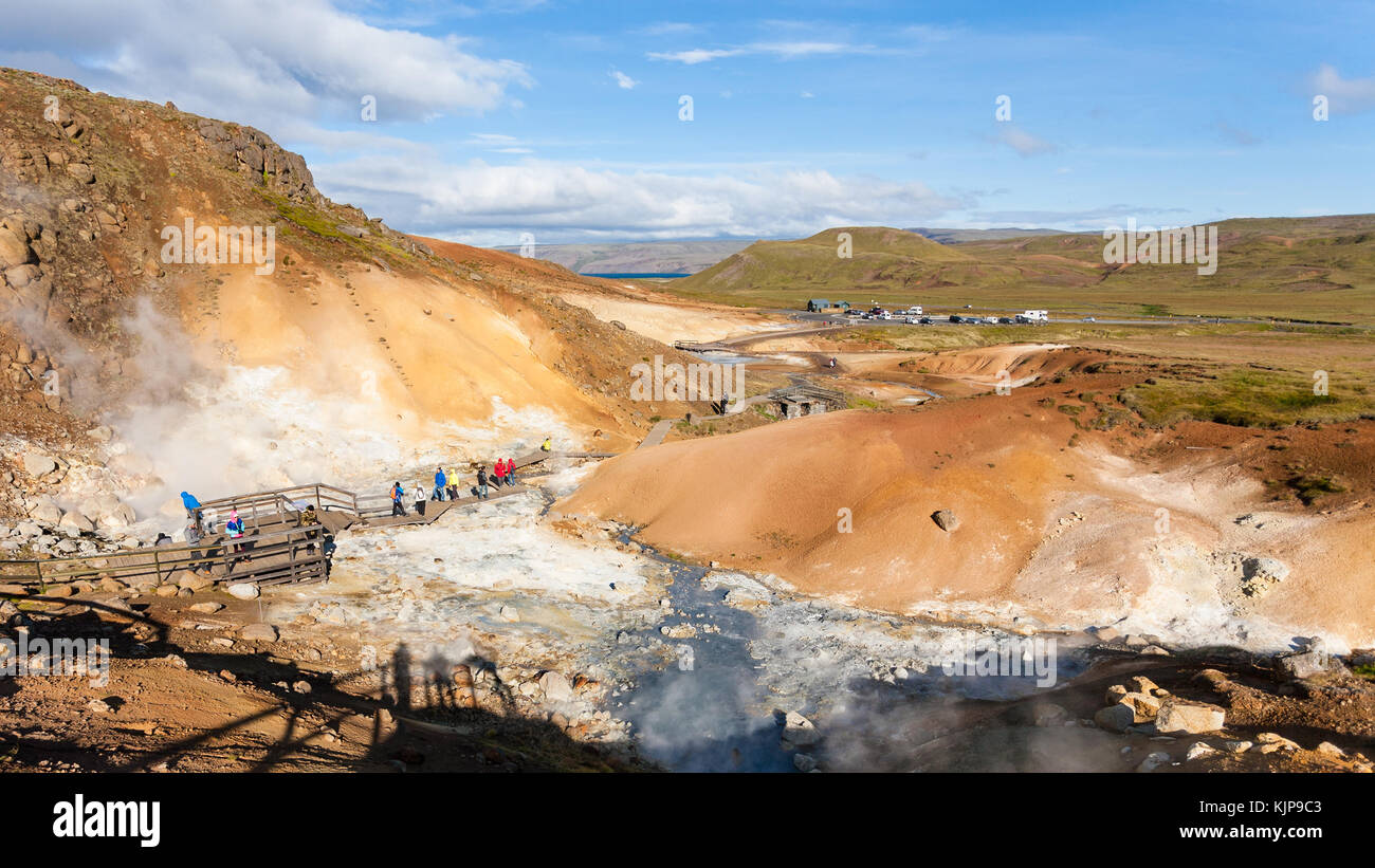 KRYSUVIK, ICELAND - SEPTEMBER 10, 2017: tourists at viewpoint in ...