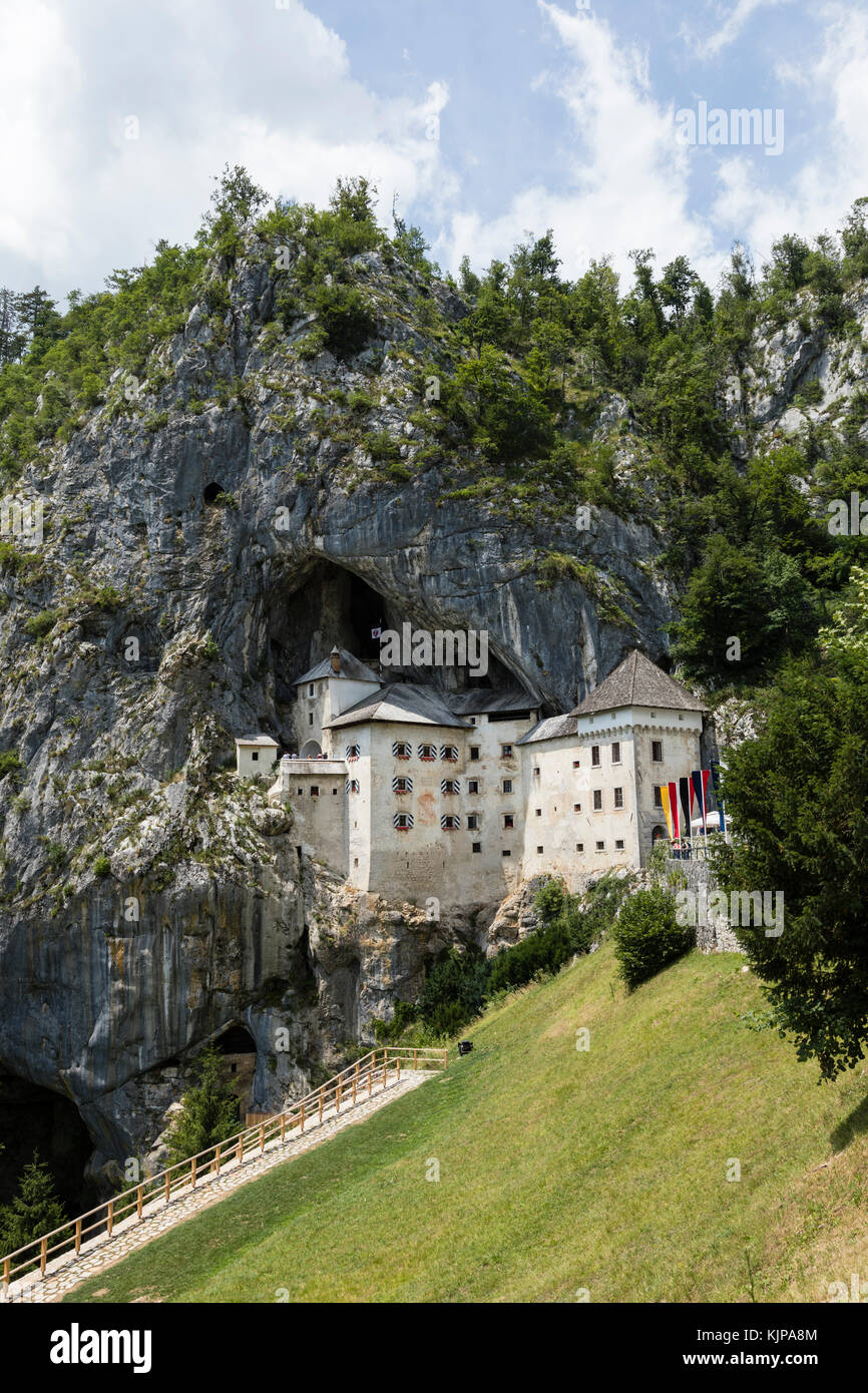 Postojna, Slovenia - July 11 2017: Predjama; castle at the cave mouth ...