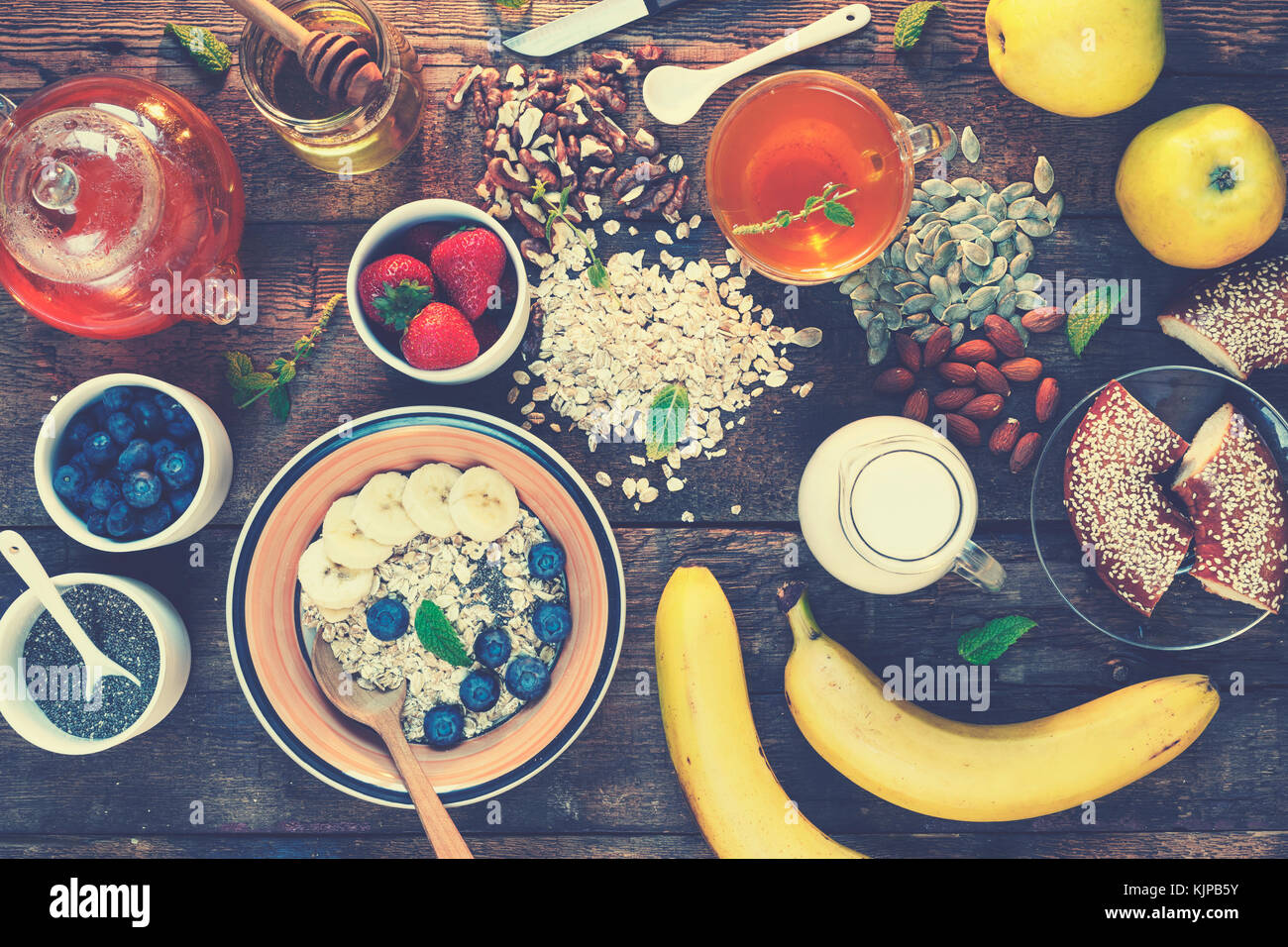Healthy breakfast. Top view closeup. Conception Proper nutrition Stock ...