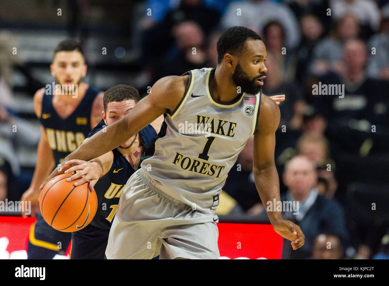 Winston-Salem, NC, USA. 24th Nov, 2017. UNC-Greensboro guard Demetrius ...
