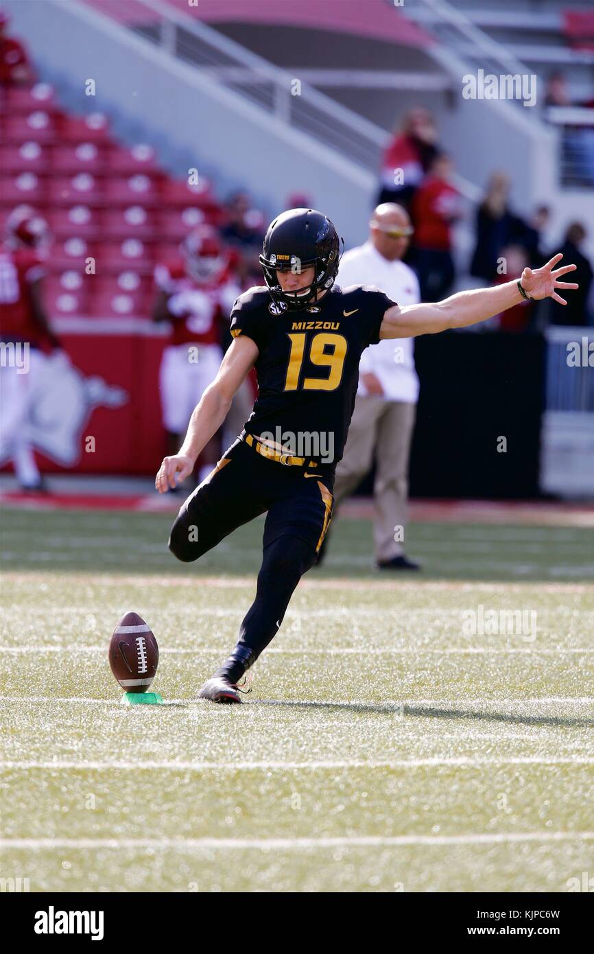 Nov 24, 2017: Tucker McCann #19 Missouri kicker kicks the ball. The ...