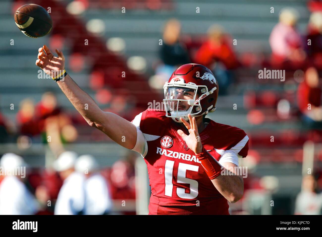 Nov 24, 2017: Razorback back up QB Cole Kelley #15 makes a throw during ...