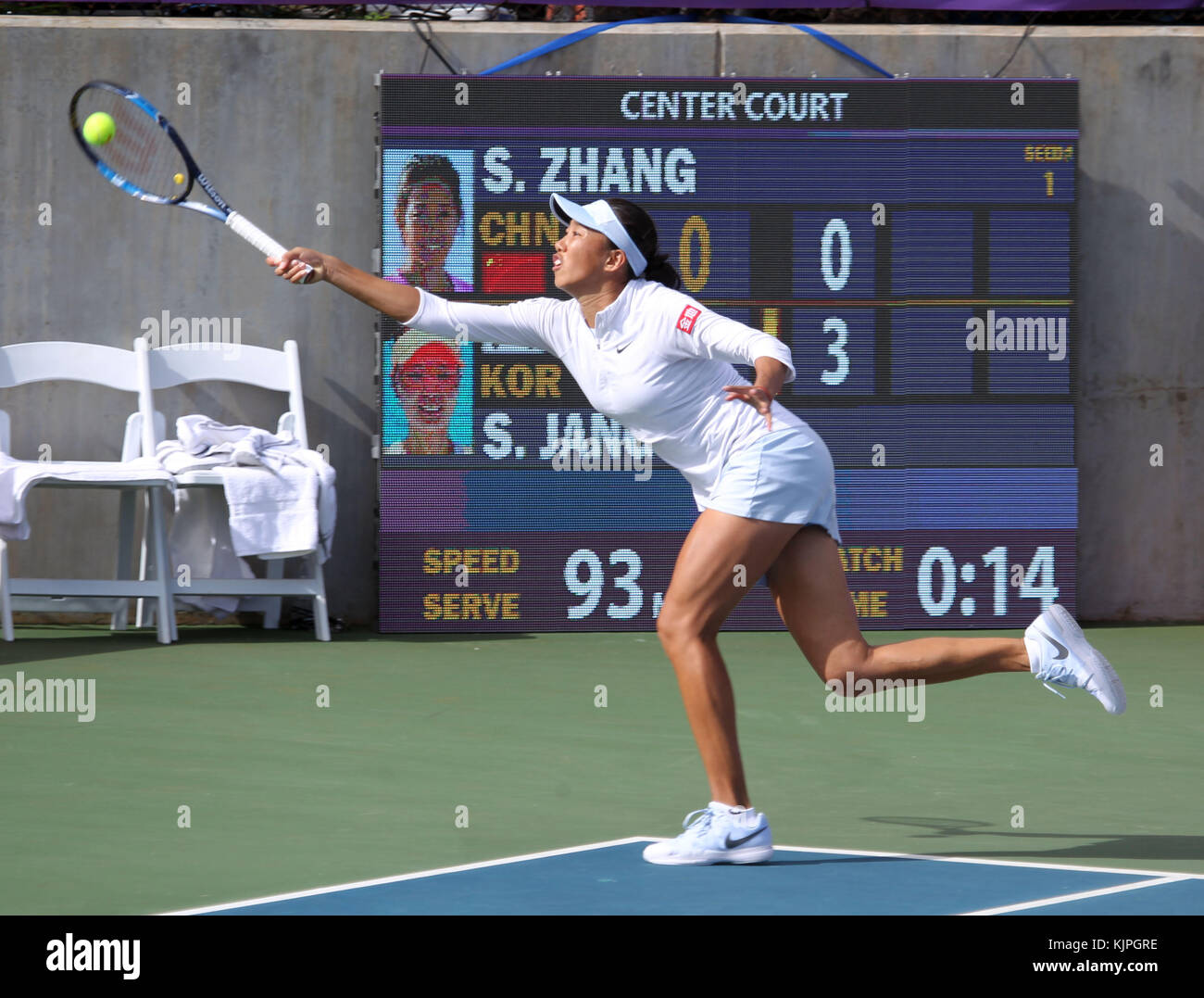 November 26, 2017 - Shuai Zhang returns volley on Center Court for the ...